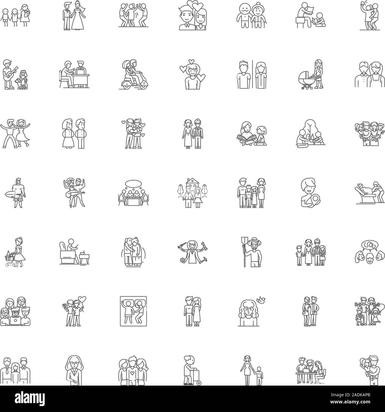 Family members line icons, signs, symbols vector, linear illustration ...
