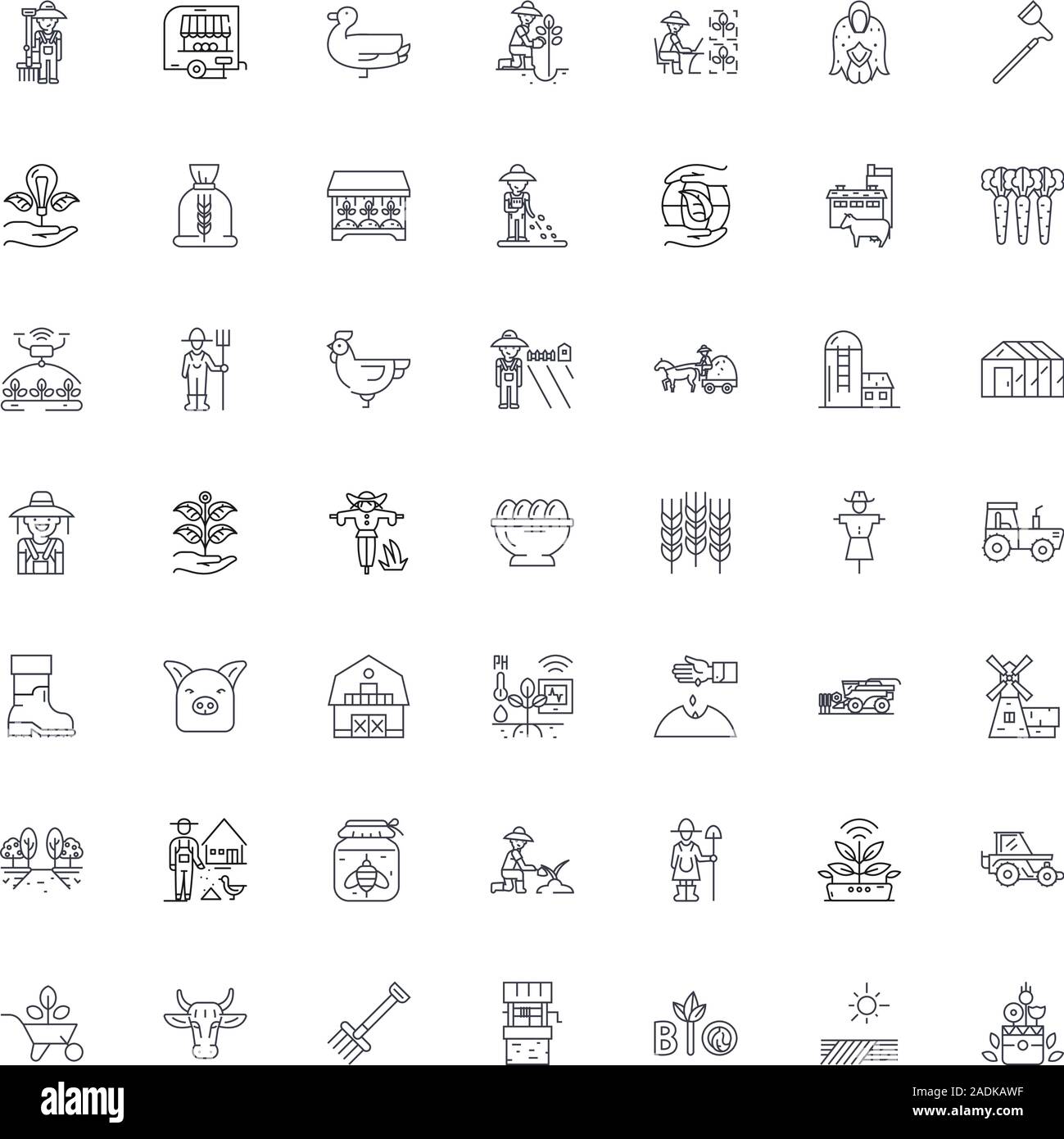 Farming and farmers line icons, signs, symbols vector, linear ...