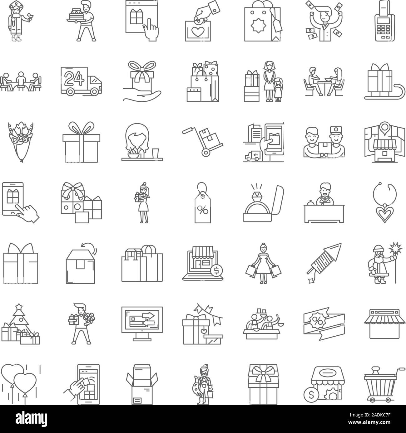 Gifts shop line icons, signs, symbols vector, linear illustration set ...