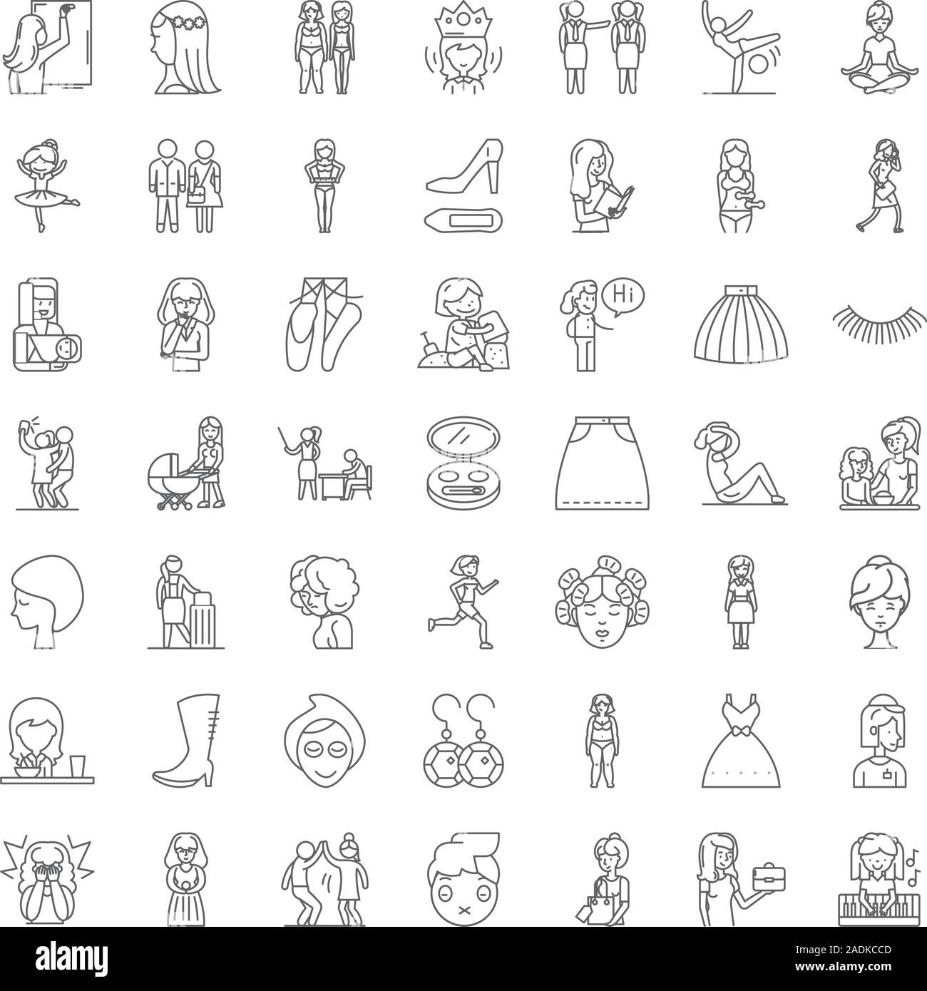 Girl line icons, signs, symbols vector, linear illustration set Stock ...