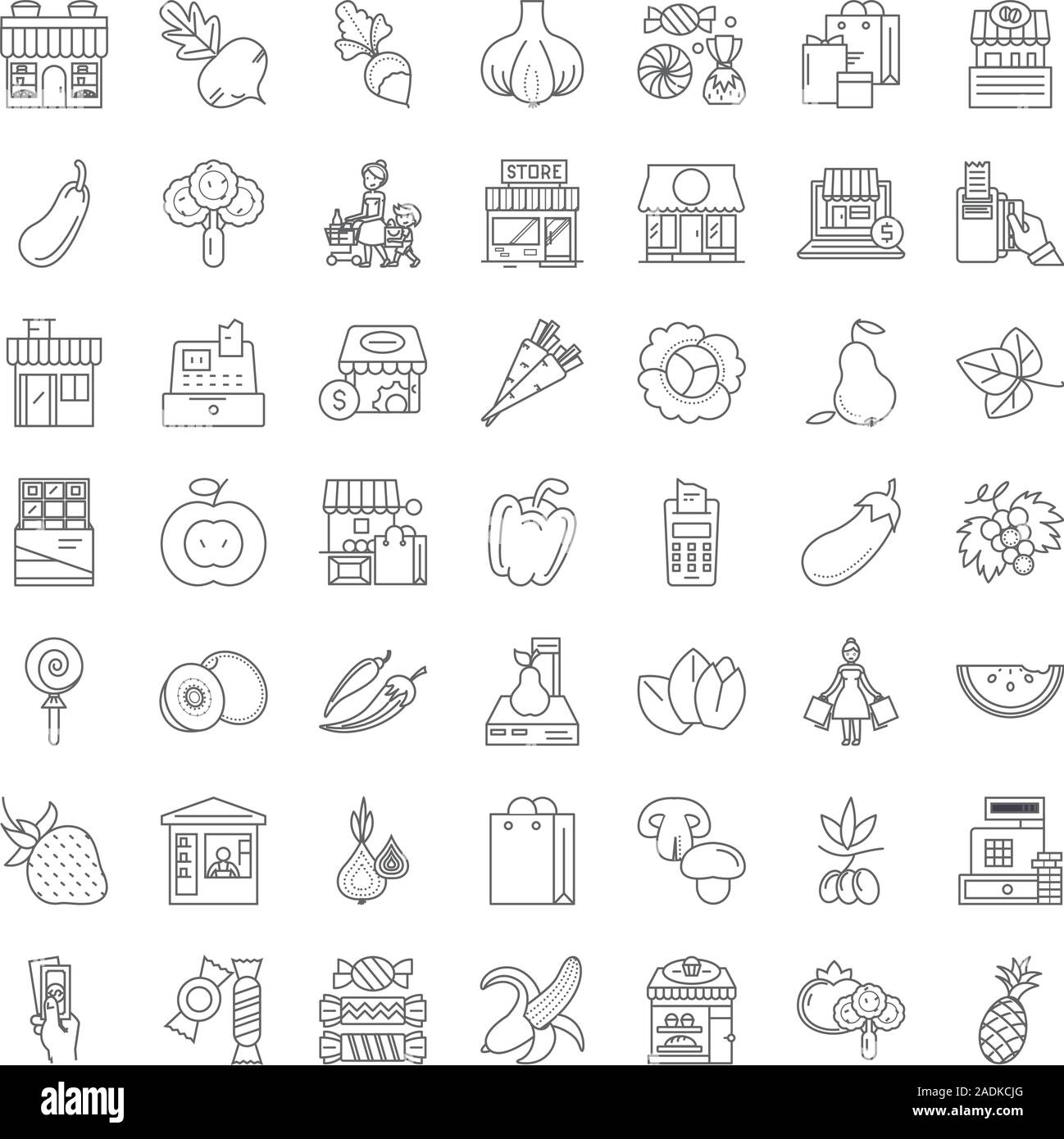 Grocery store line icons, signs, symbols vector, linear illustration ...