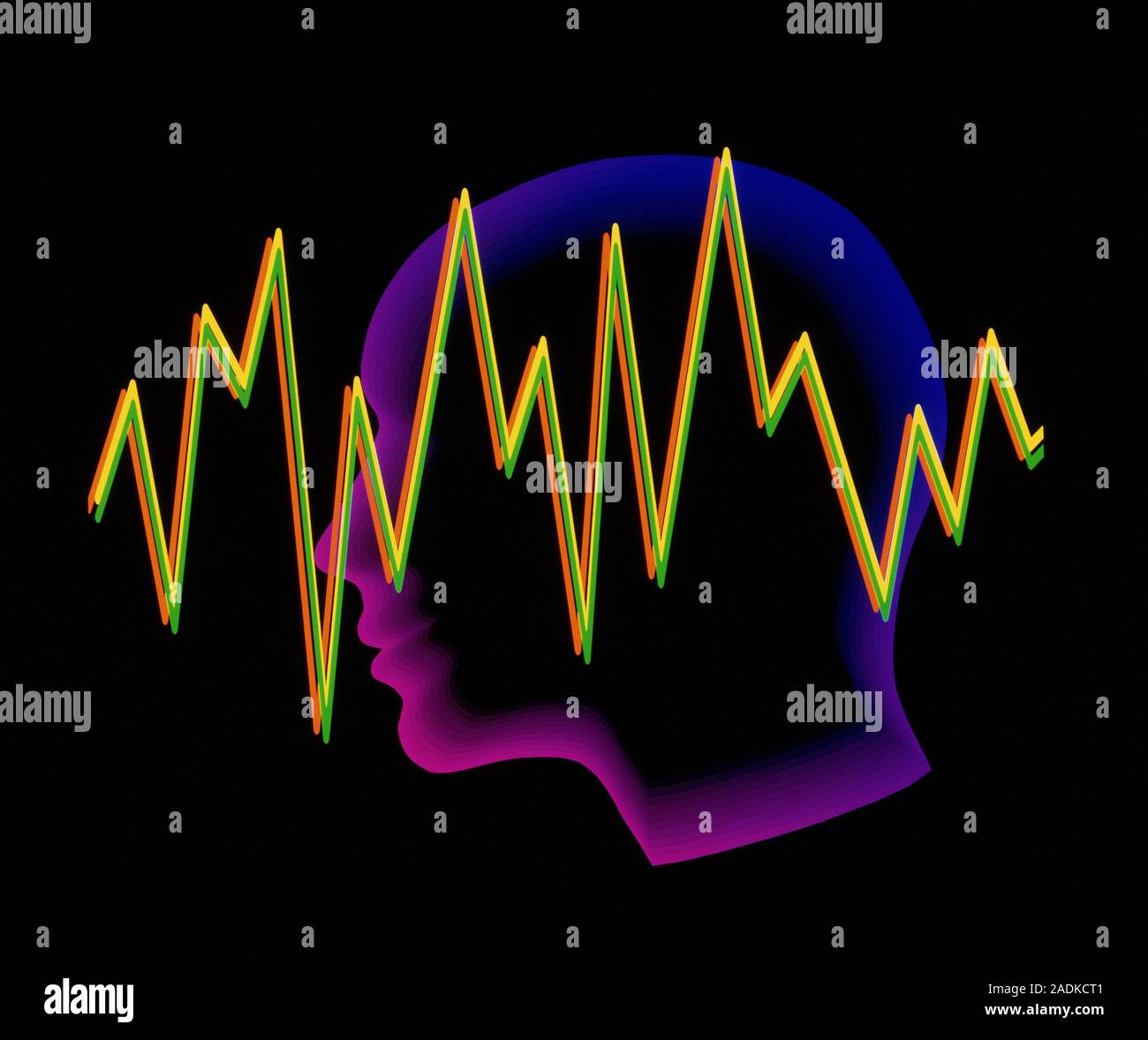 Brainwaves. Abstract artwork of a spiked waveform superimposed on a ...