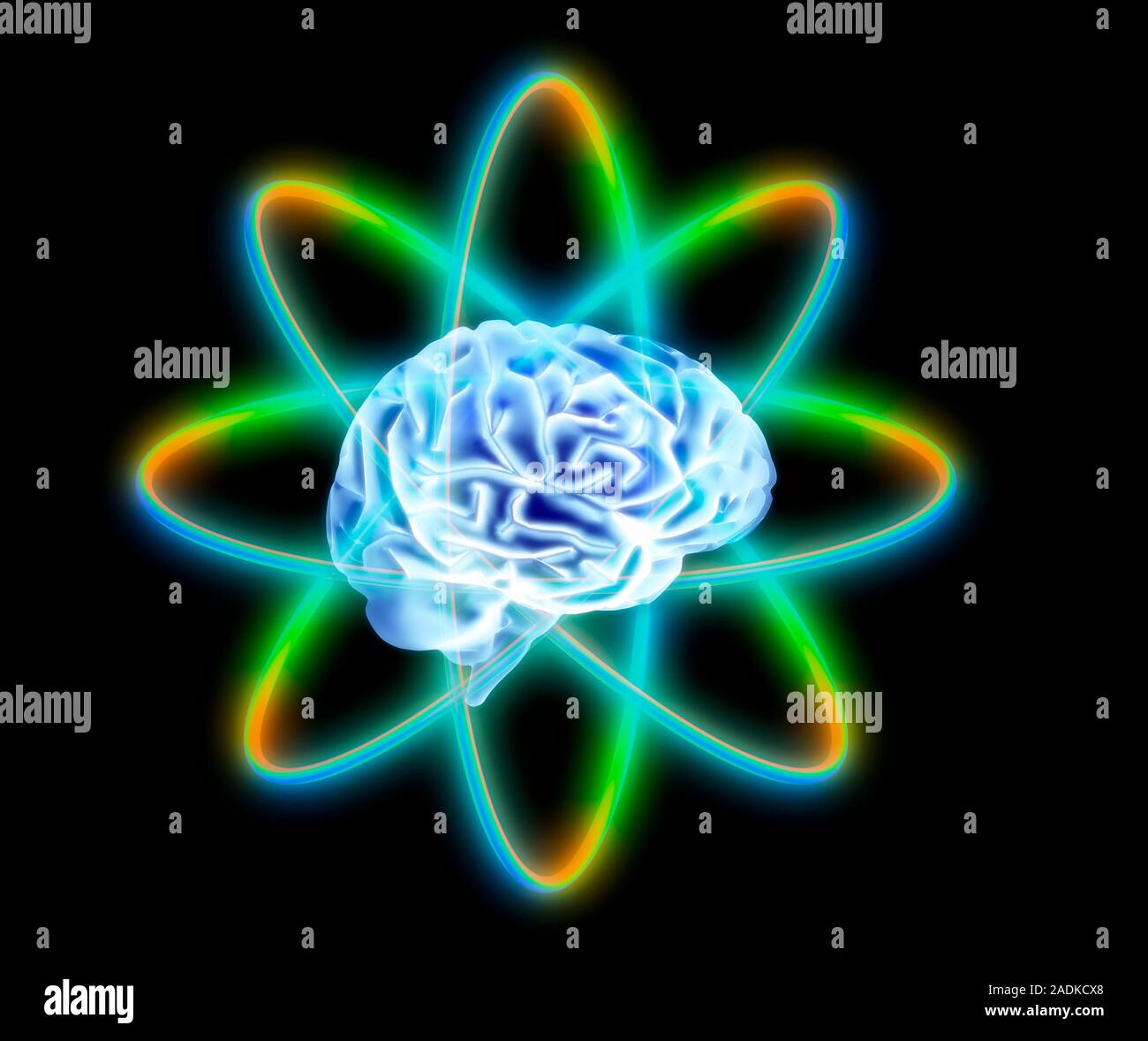 Atomic brain. Conceptual computer artwork of a brain surrounded by ...