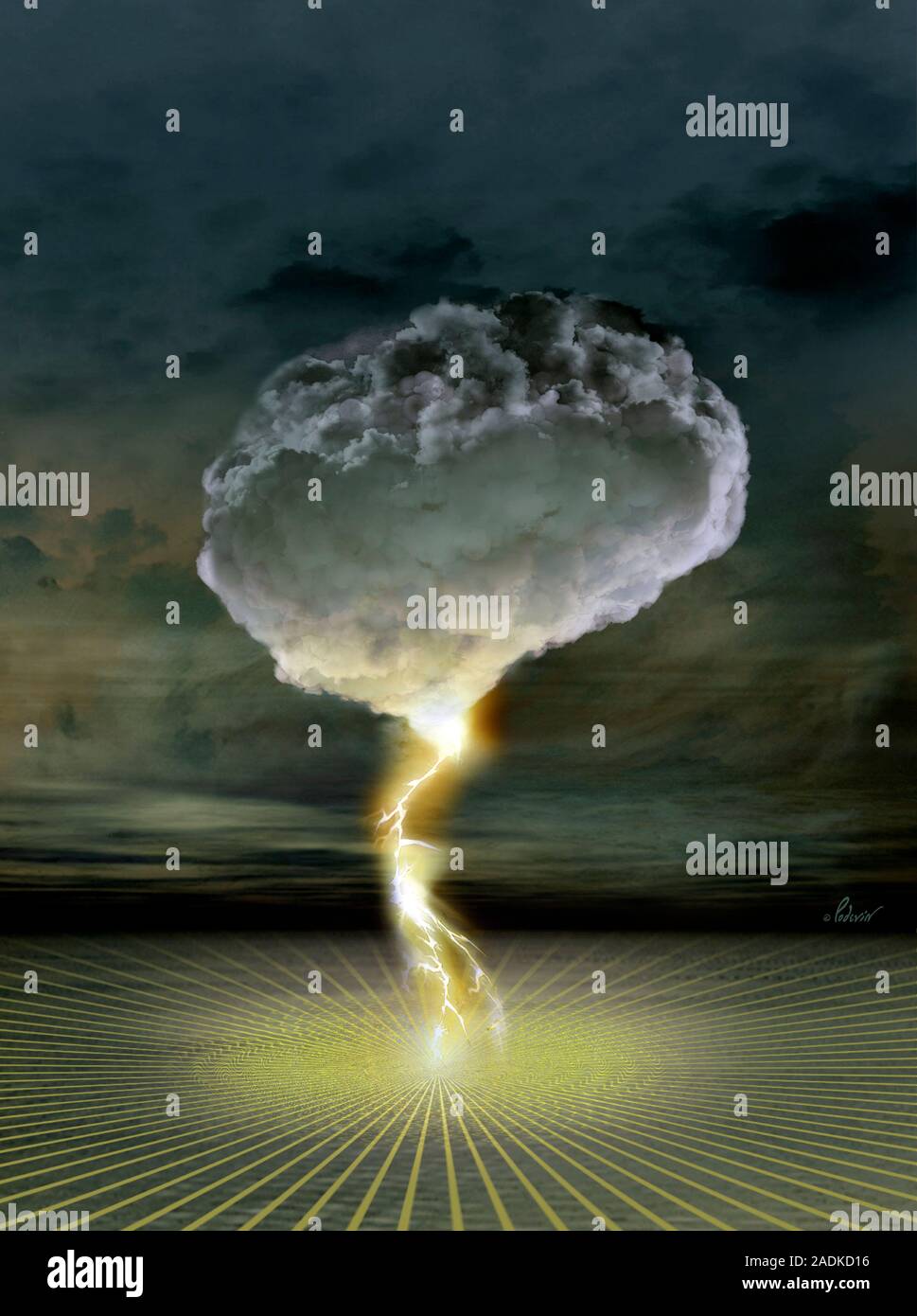 Brainstorm. Computer artwork showing a storm cloud in the shape of a ...