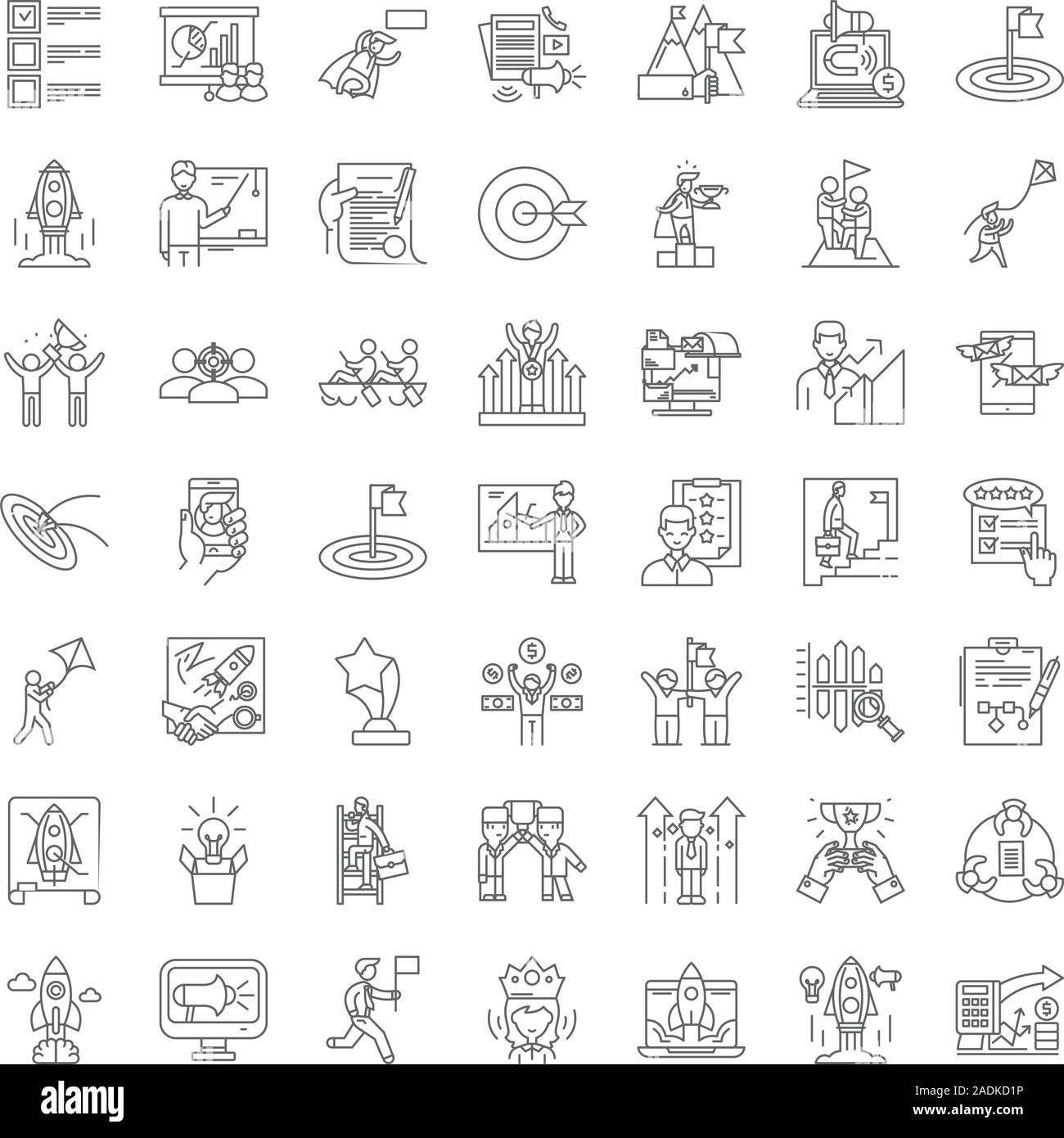 Goals achievement line icons, signs, symbols vector, linear ...
