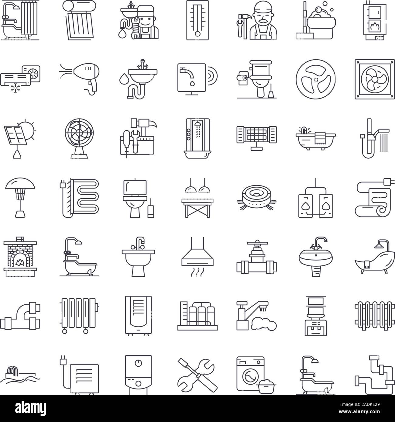 Heating,plumbing,ventilation company line icons, signs, symbols vector ...