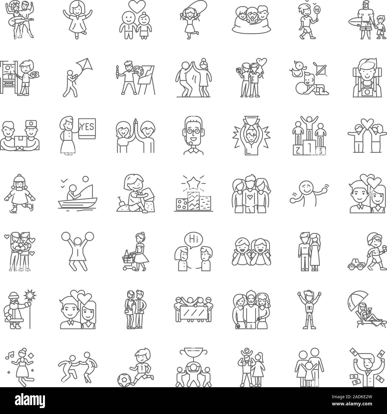 Cheerful people line icons, signs, symbols vector, linear illustration ...