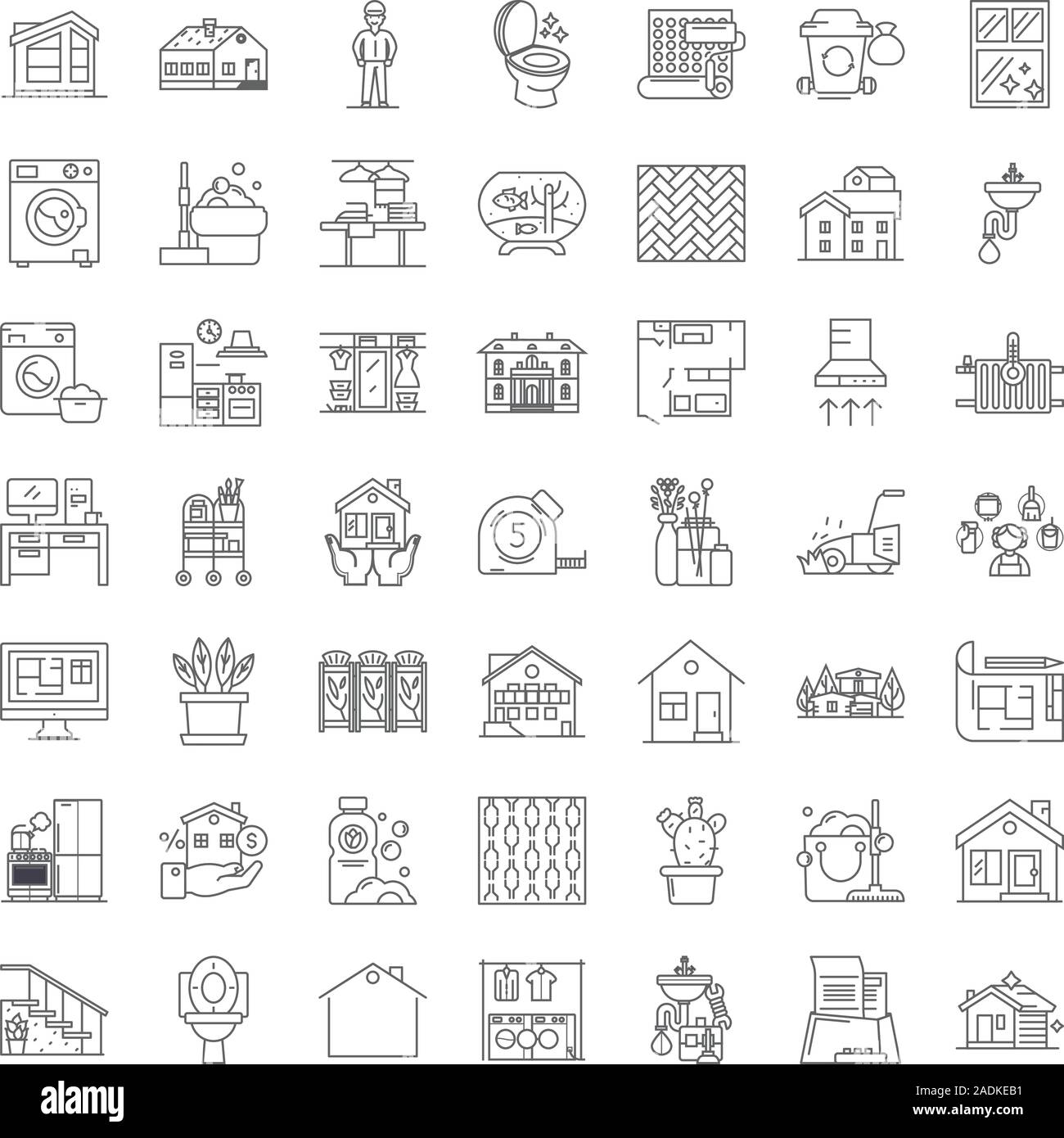 Household work line icons, signs, symbols vector, linear illustration ...