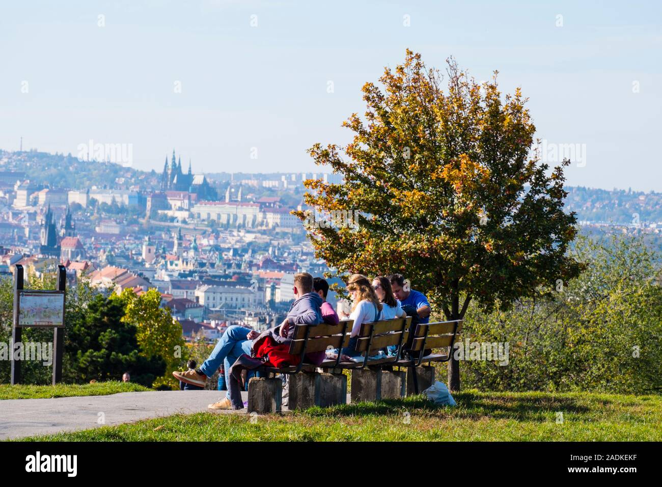 View towards the city centre and Hradcany, Parukarka park, Zizkov ...