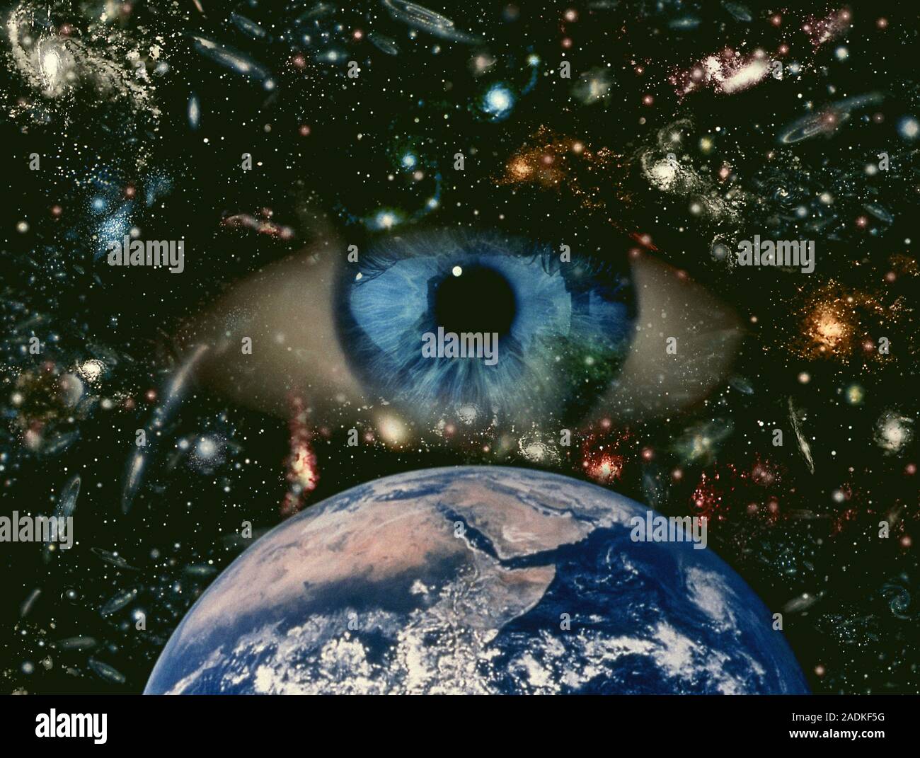 Eye on starfield. Abstract computer graphic of a human eye ...