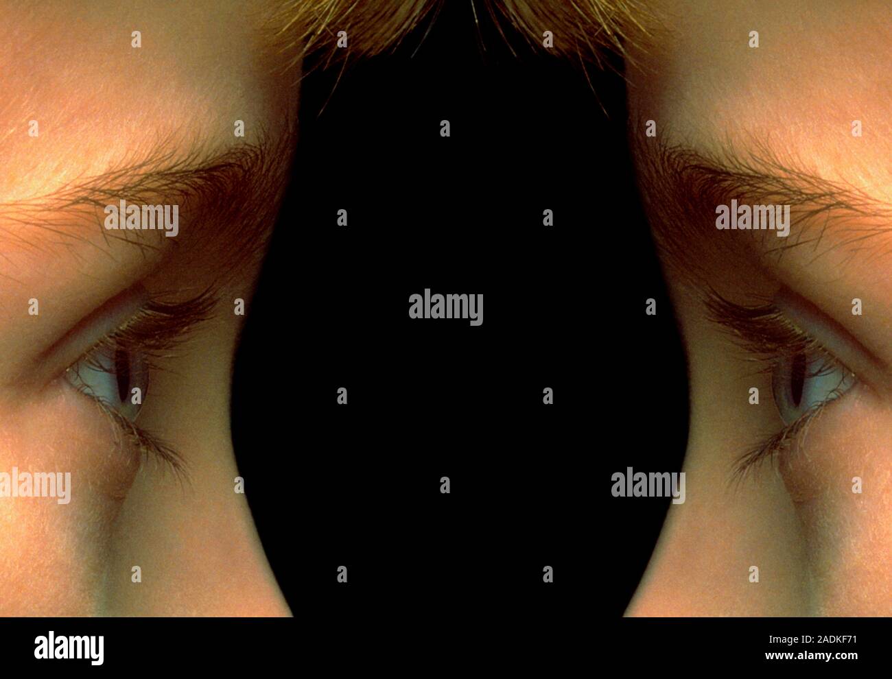 Communication by vision. Profile of the mirror image of a child's face ...