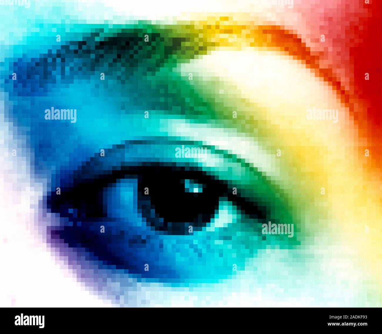 Rainbow eye. Computer-enhanced image of a human eye overlaid with the ...