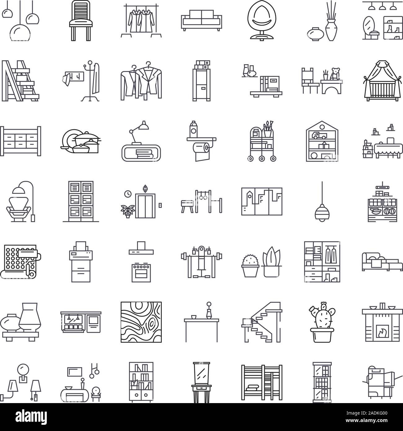 Interior design line icons, signs, symbols vector, linear illustration ...