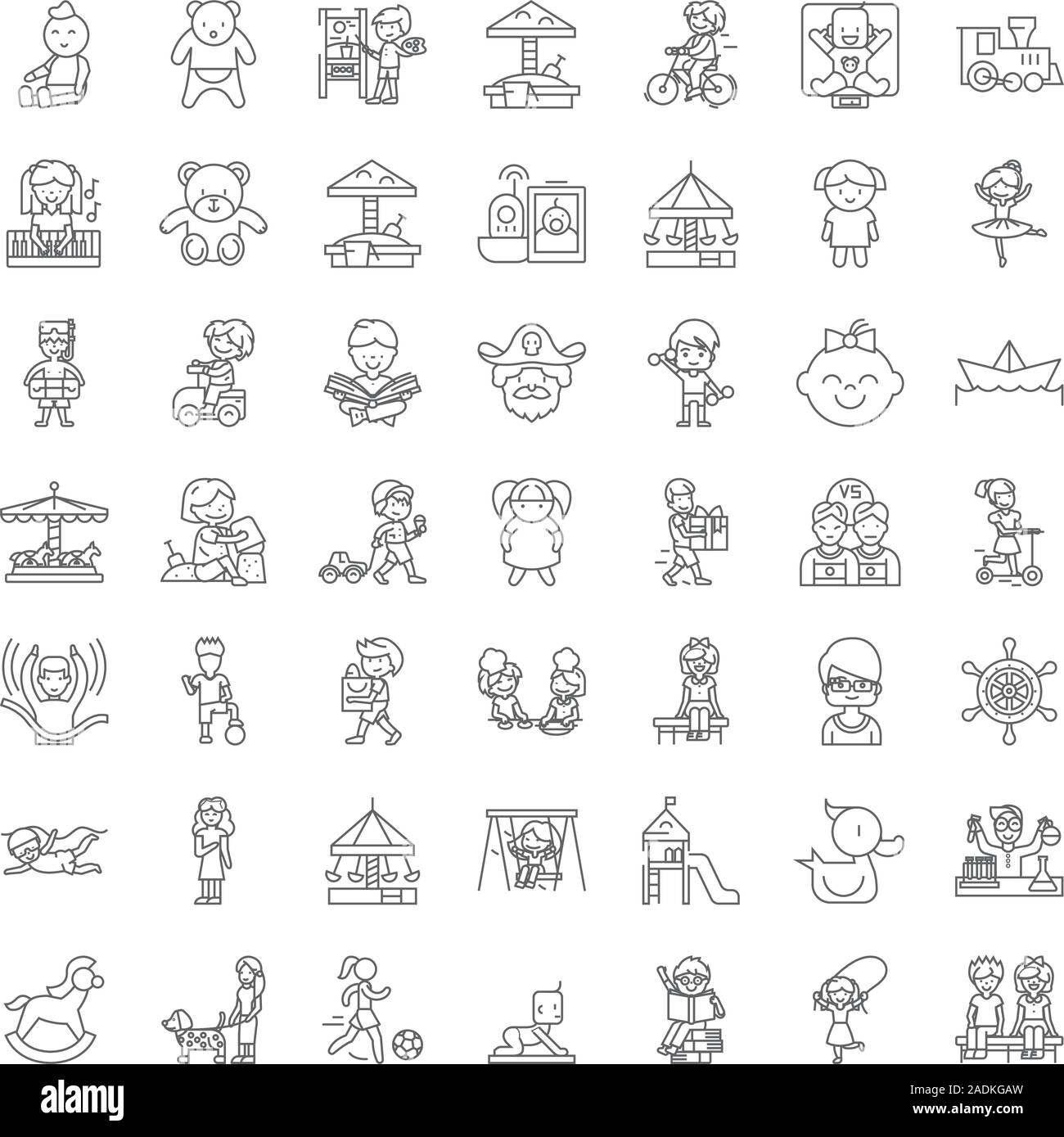 Kids playing line icons, signs, symbols vector, linear illustration set ...