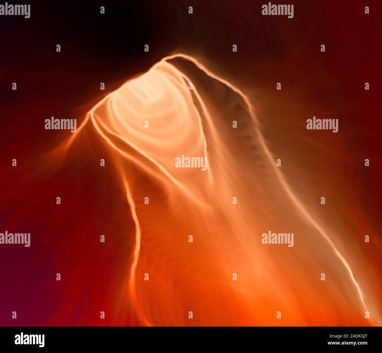 Vocal cords. Coloured 3-D computed tomography (CT) scan of the vocal ...