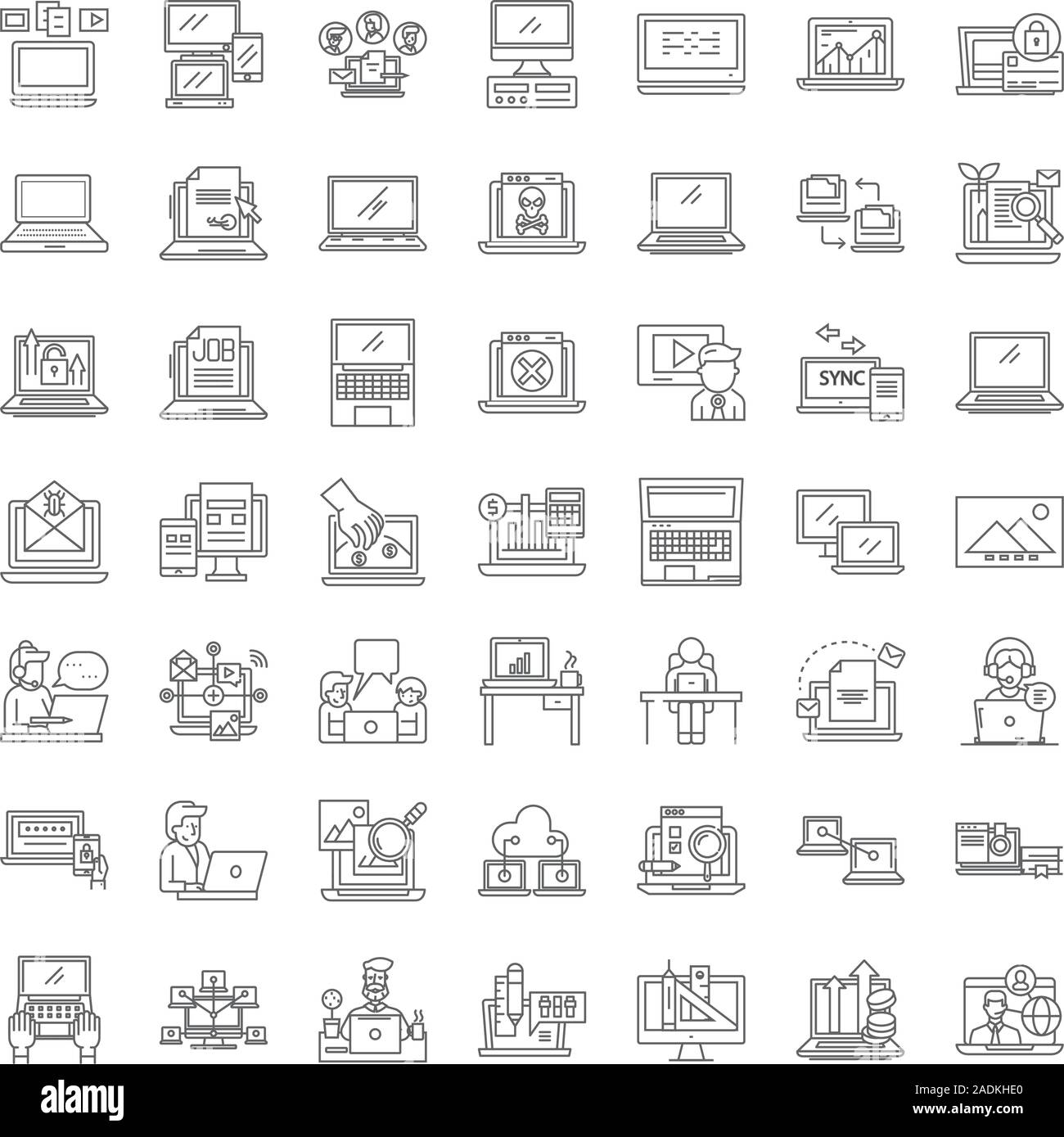 Laptop notebook line icons, signs, symbols vector, linear illustration ...