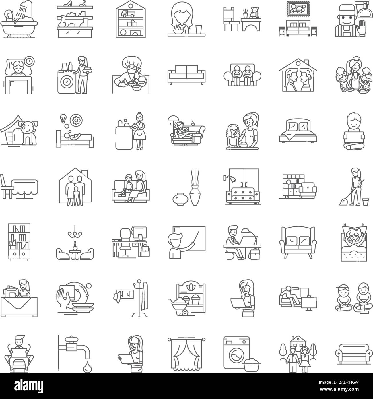 Living room line icons, signs, symbols vector, linear illustration set ...