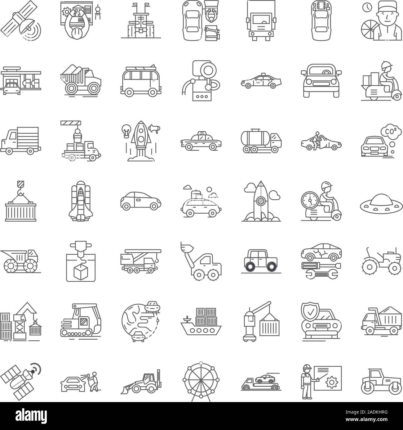 Machines and vehicles line icons, signs, symbols vector, linear ...