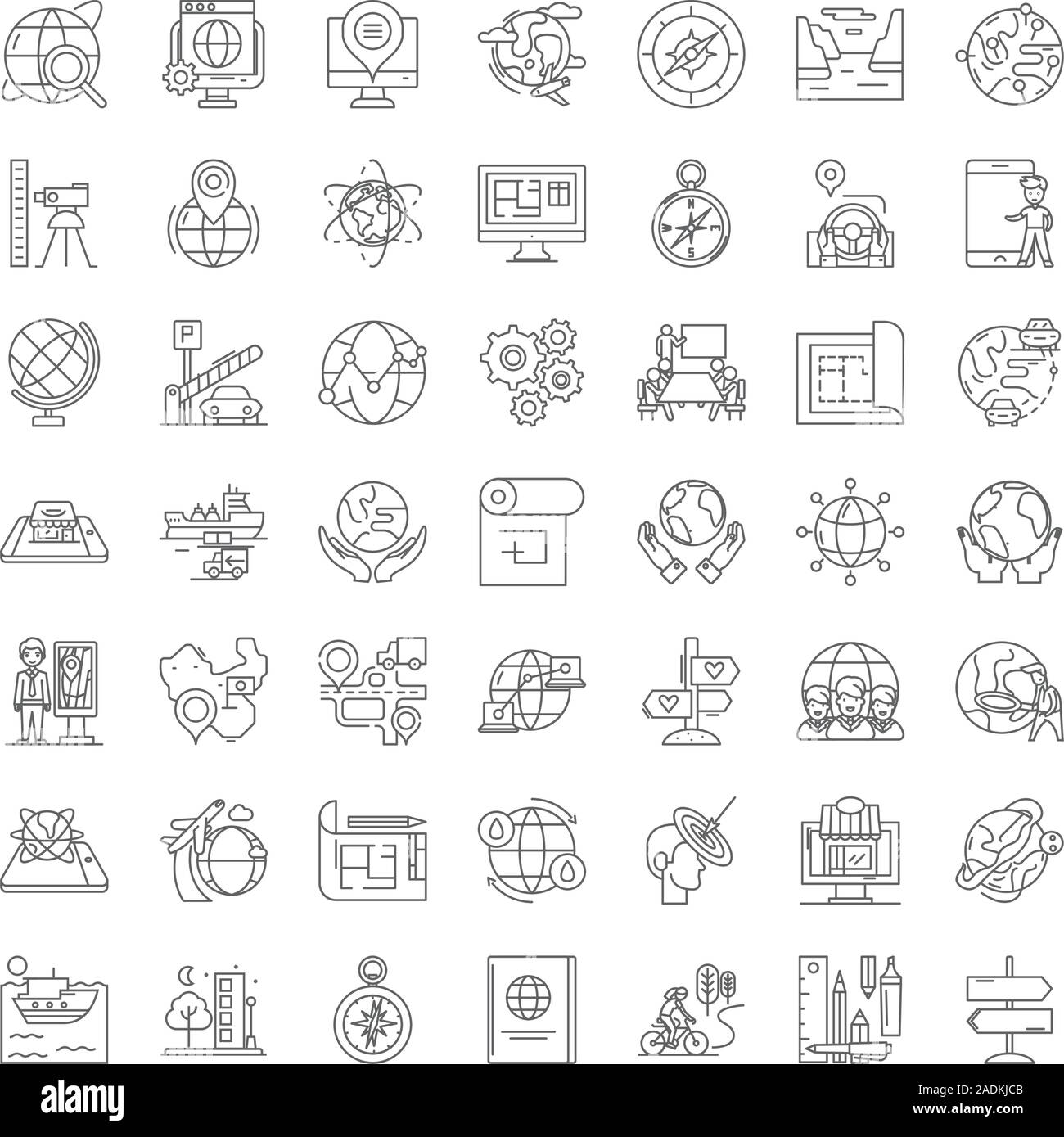 Location map line icons, signs, symbols vector, linear illustration set ...
