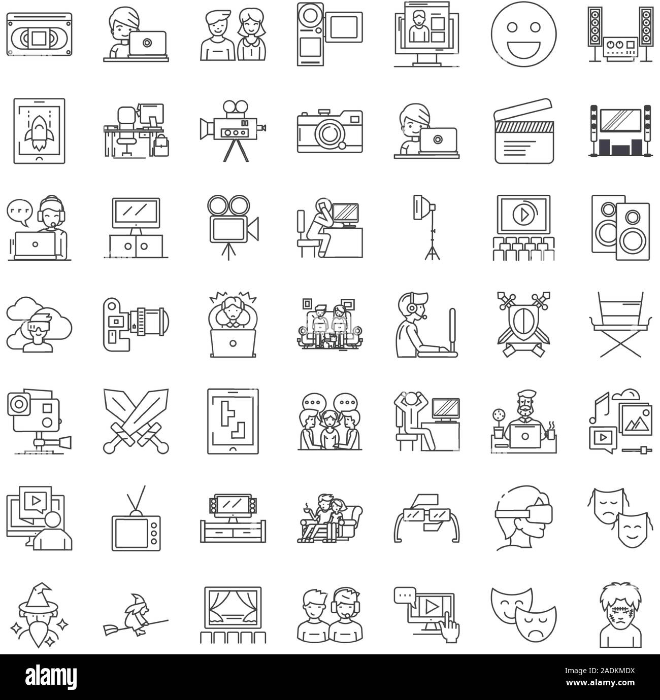 Watching movie line icons, signs, symbols vector, linear illustration ...