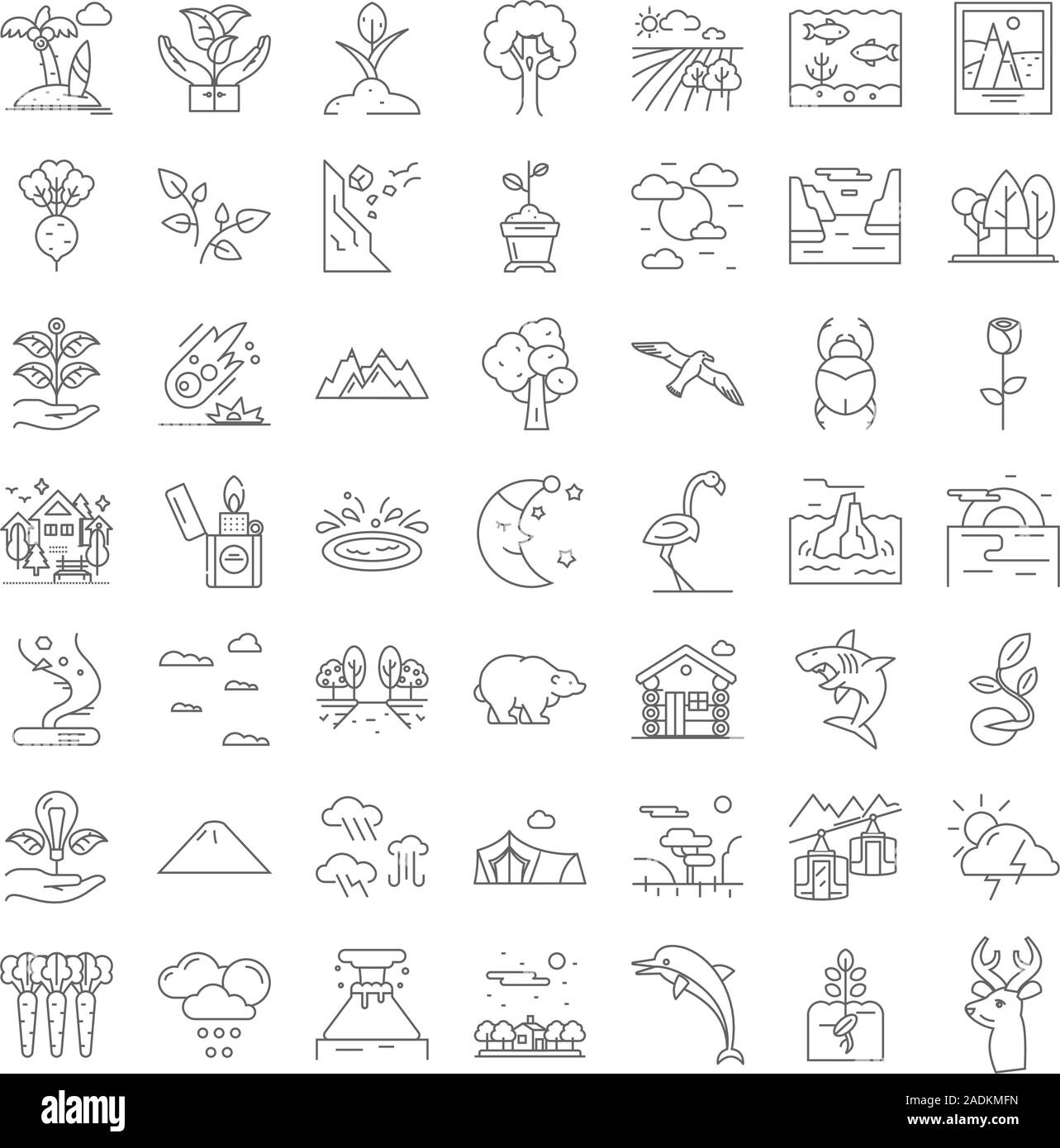 Nature elements line icons, signs, symbols vector, linear illustration ...