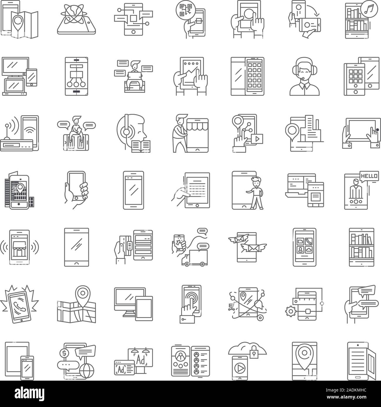 Mobile interface linear icons, signs, symbols vector line illustration ...