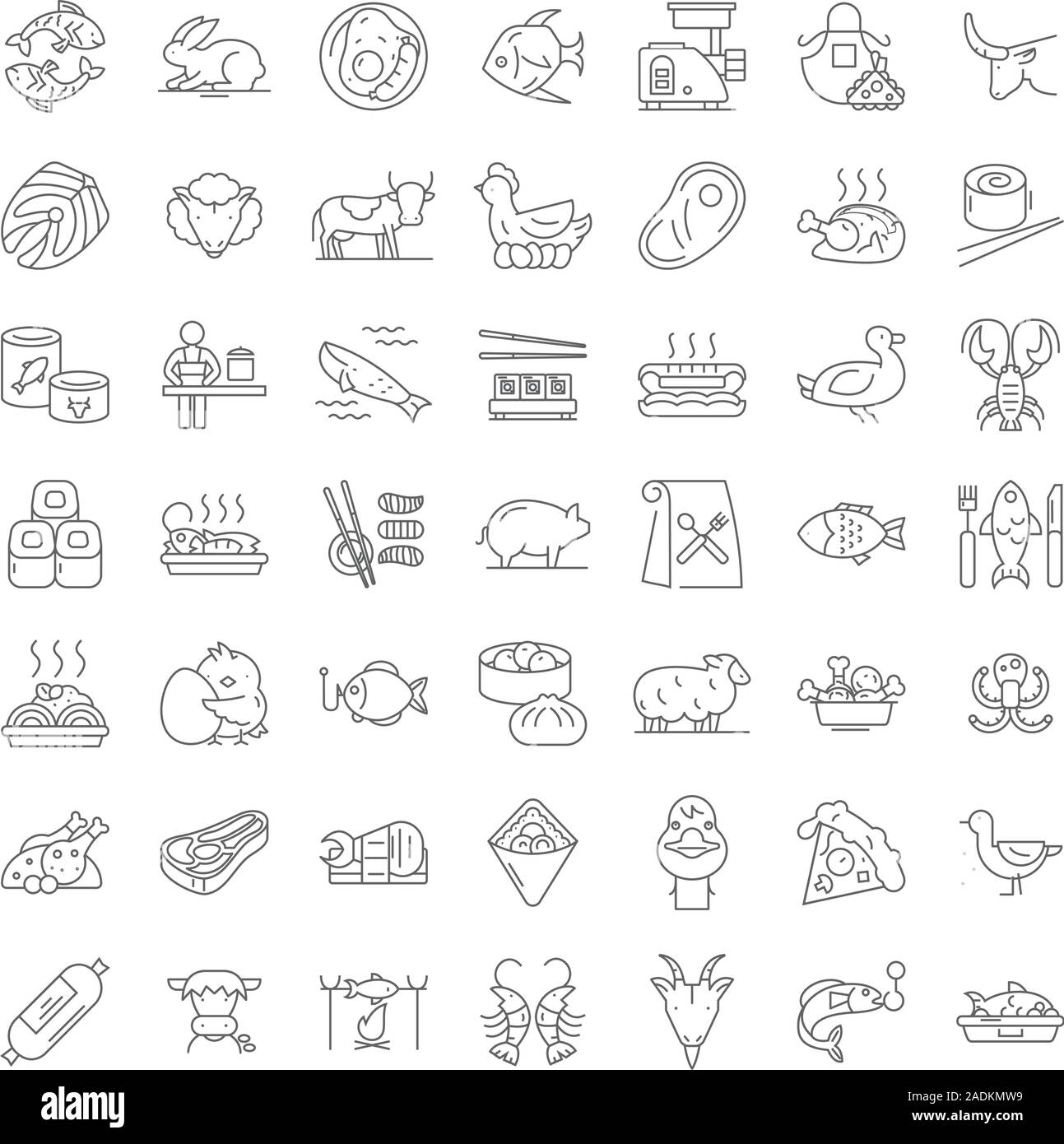 Meat dish linear icons, signs, symbols vector line illustration set ...