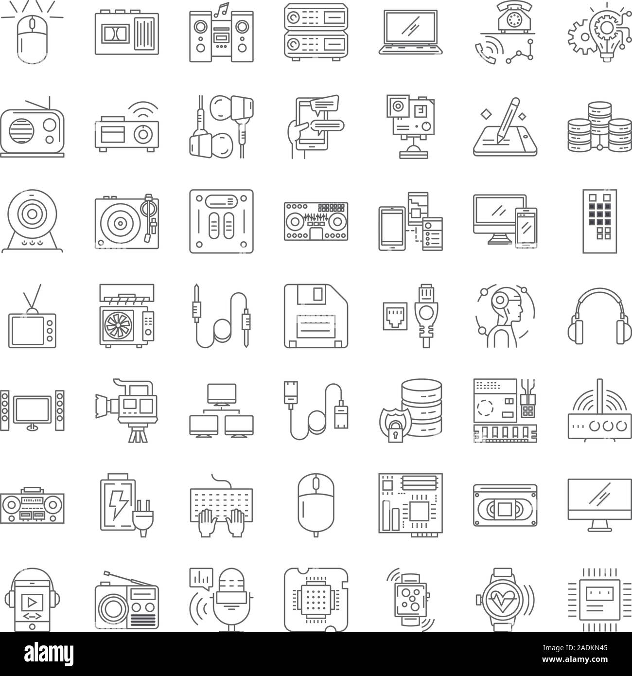 Multimedia elements linear icons, signs, symbols vector line ...