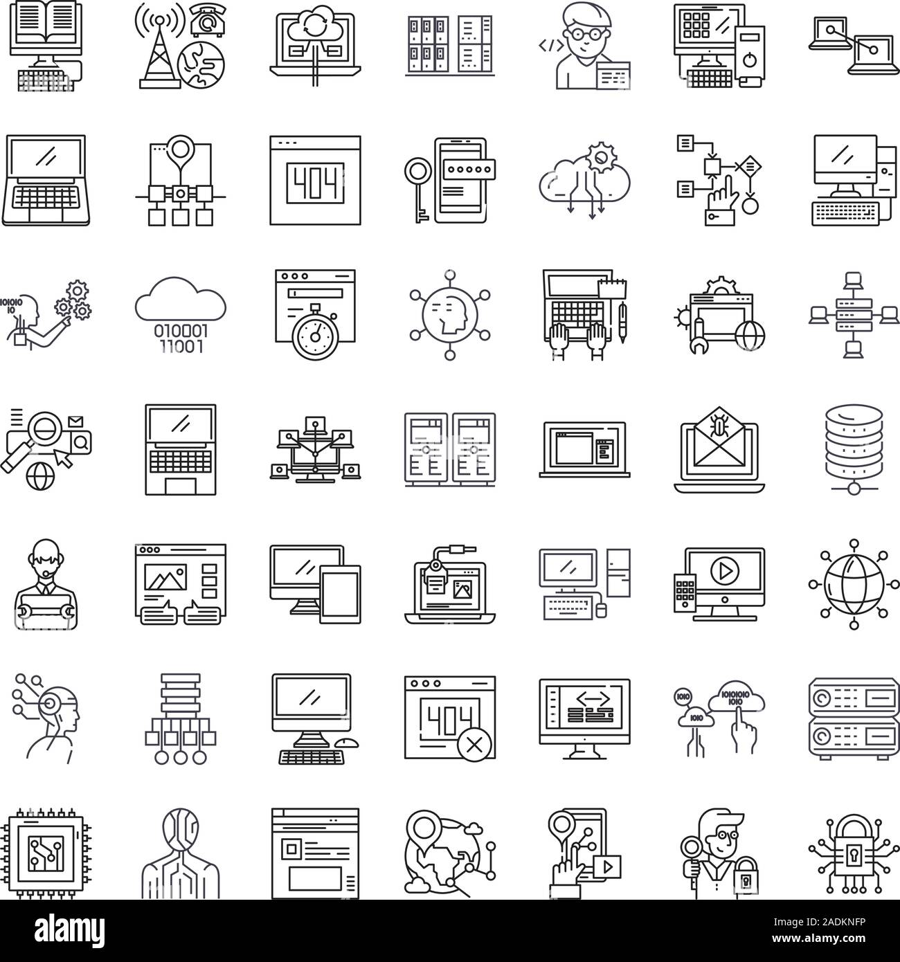 Digital network linear icons, signs, symbols vector line illustration ...
