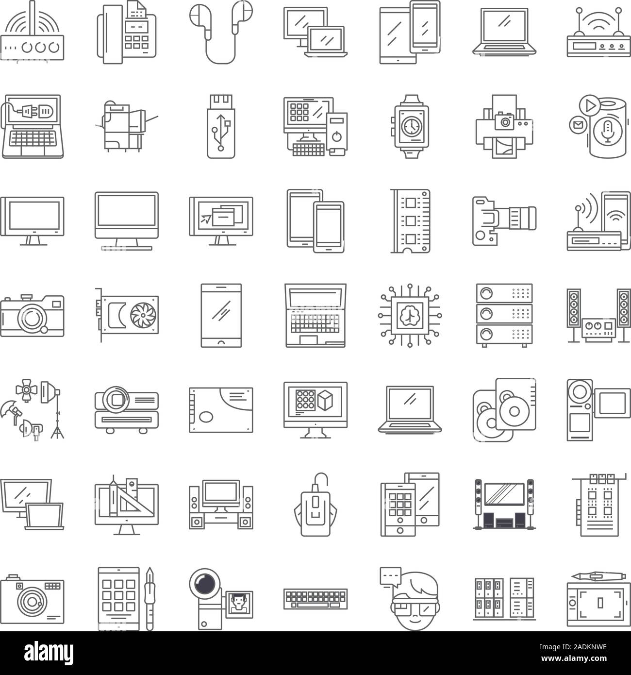 Multimedia linear icons, signs, symbols vector line illustration set ...
