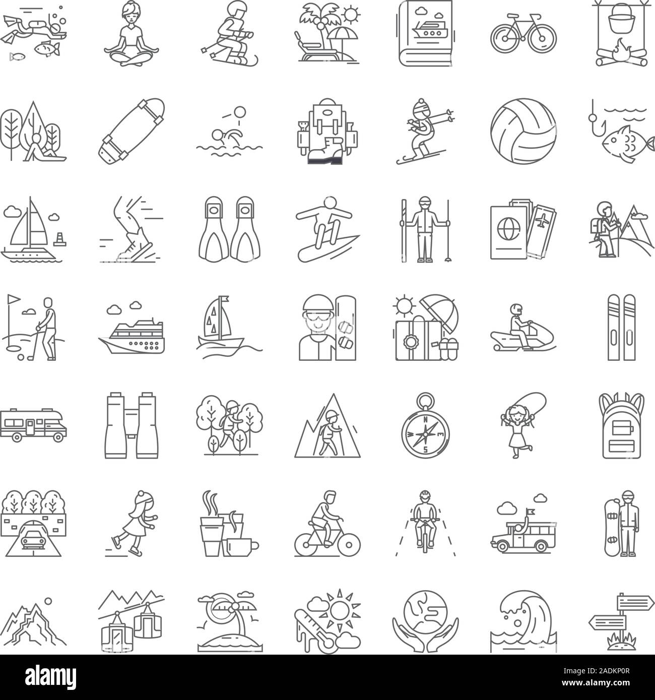 Outdoor leisure linear icons, signs, symbols vector line illustration ...