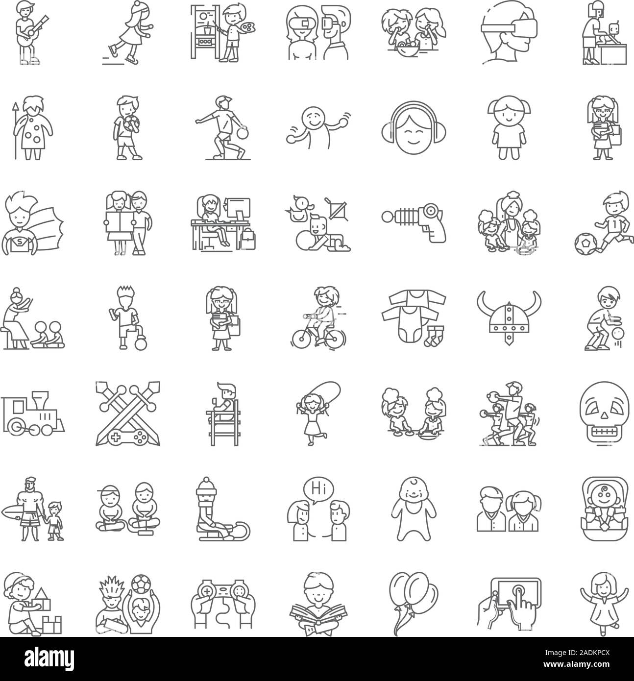 Playing kids linear icons, signs, symbols vector line illustration set ...