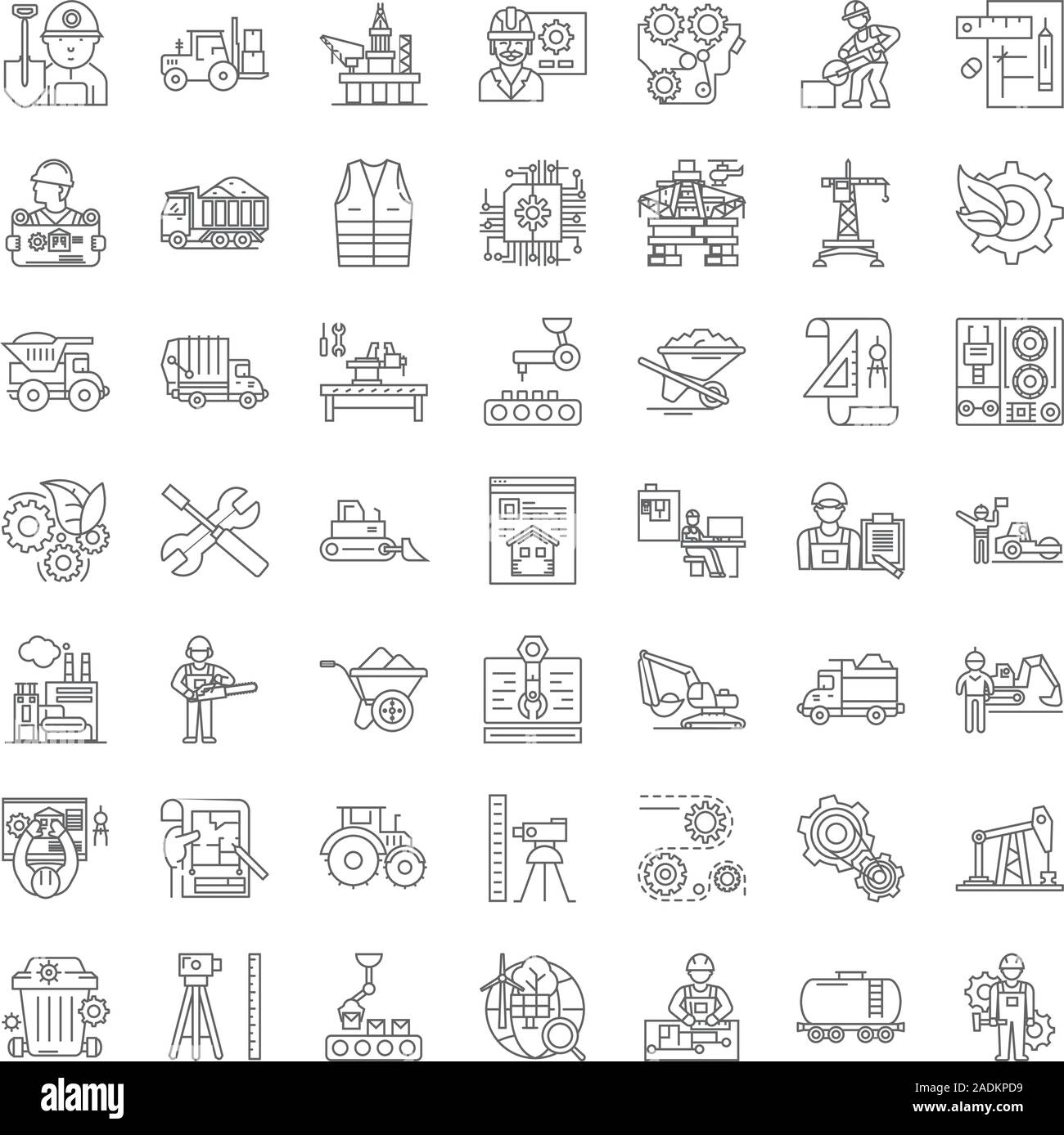 Mining proccess linear icons, signs, symbols vector line illustration ...