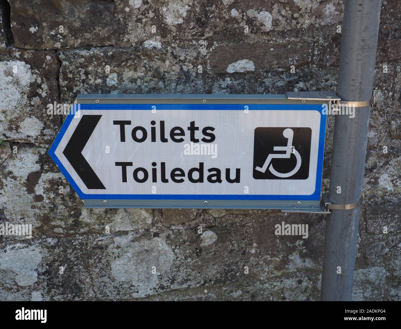 Disabled toilets (toiledau) sign in both English and Welsh language ...