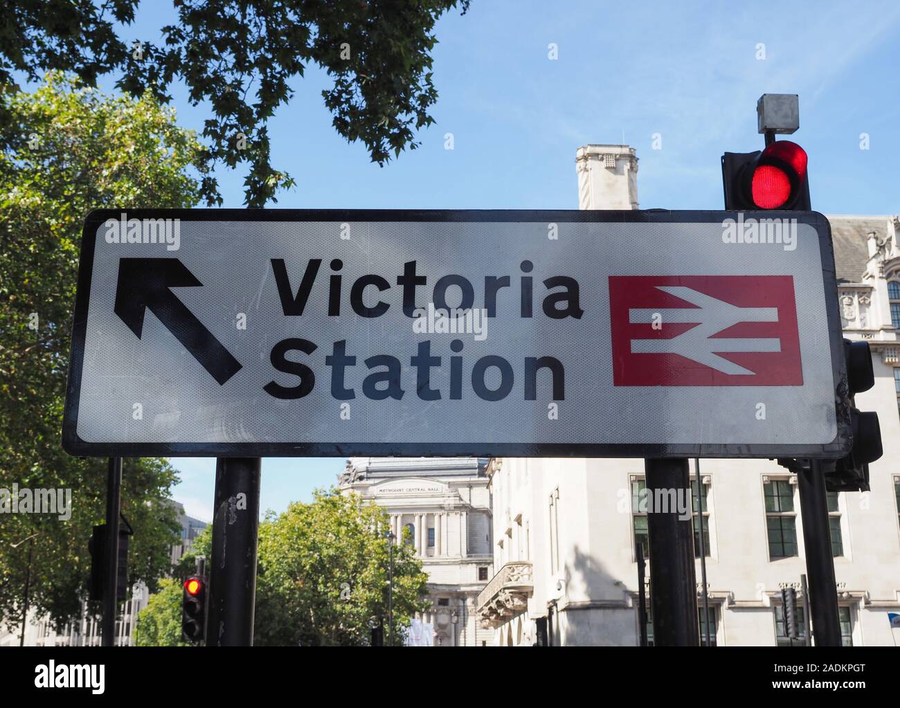 LONDON, UK - CIRCA SEPTEMBER 2019: Victoria Station, National Rail sign ...