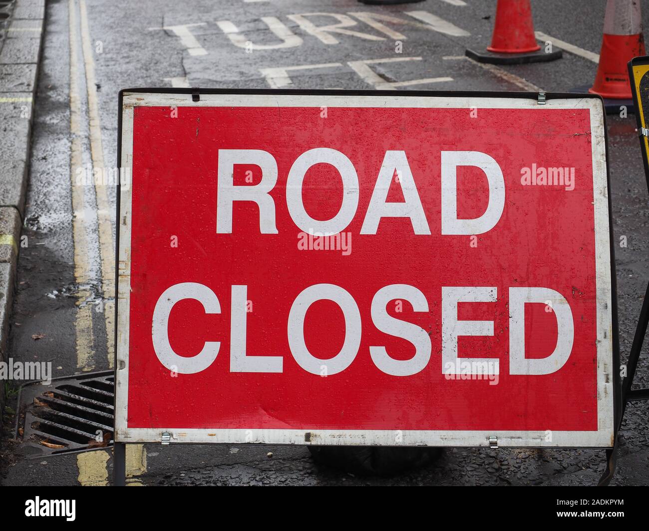 road closed sign due to road maintenance works Stock Photo - Alamy