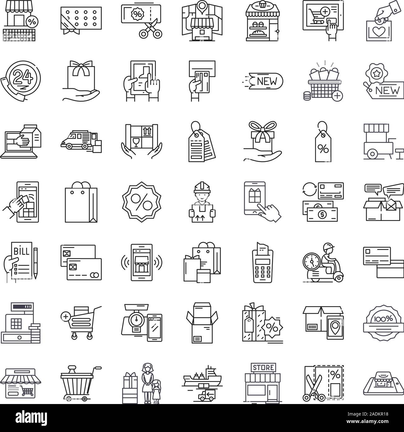 Online shopping linear icons, signs, symbols vector line illustration ...