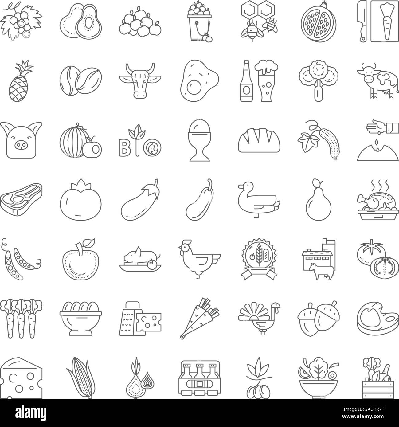 Bio food linear icons, signs, symbols vector line illustration set ...