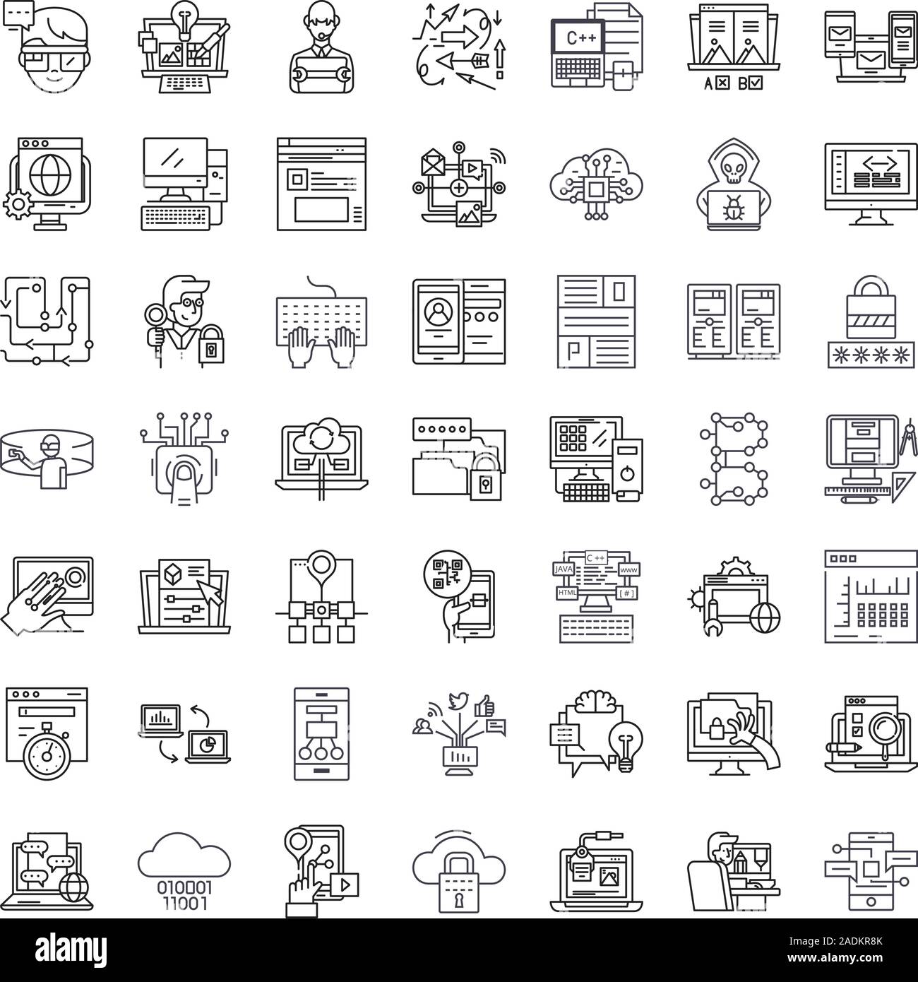 Programming Coding Linear Icons Signs Symbols Vector Line 1946