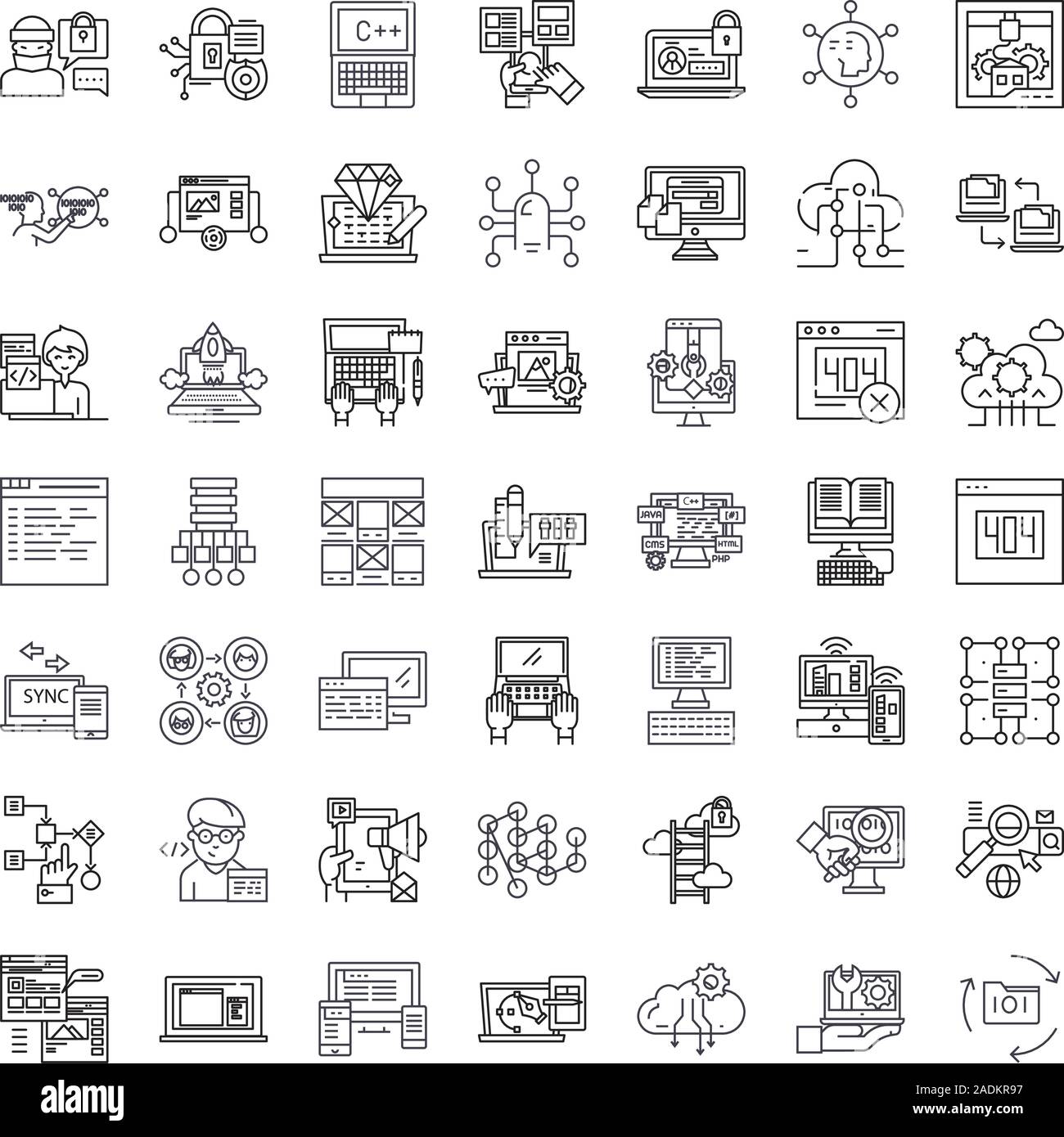 Programming And Coding Linear Icons Signs Symbols Vector Line 0085
