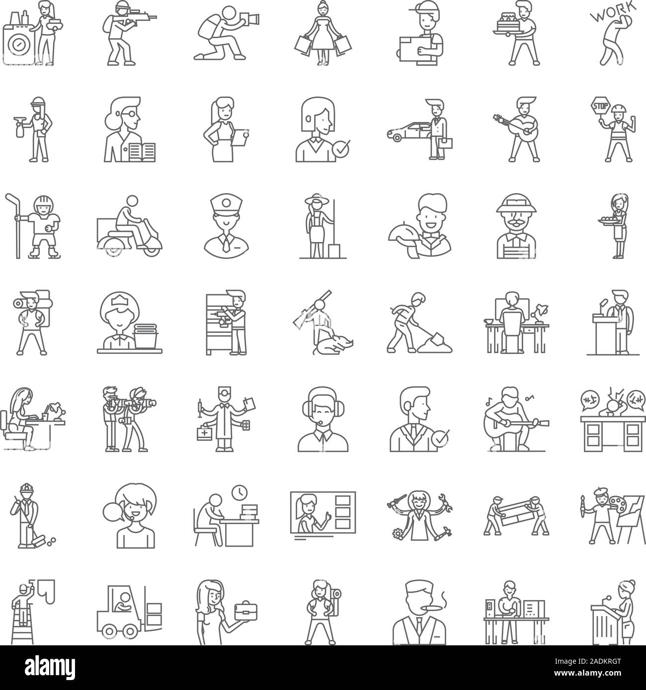 Professions and jobs linear icons, signs, symbols vector line ...