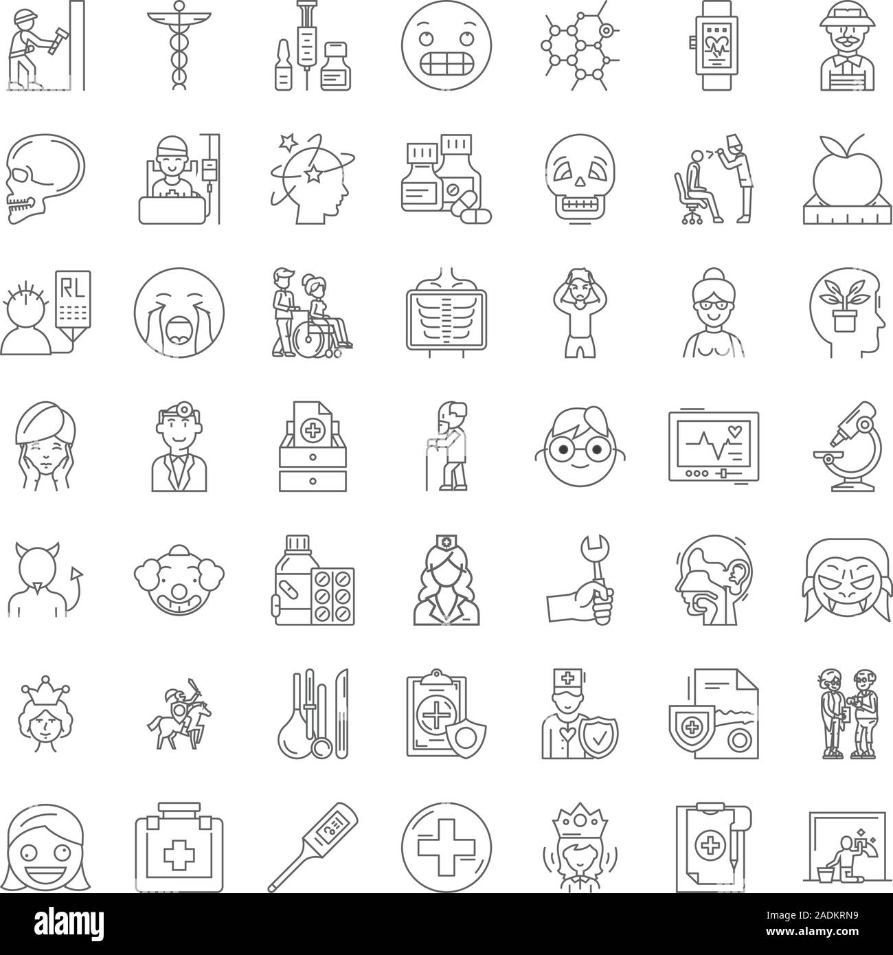 Psychiatry linear icons, signs, symbols vector line illustration set ...