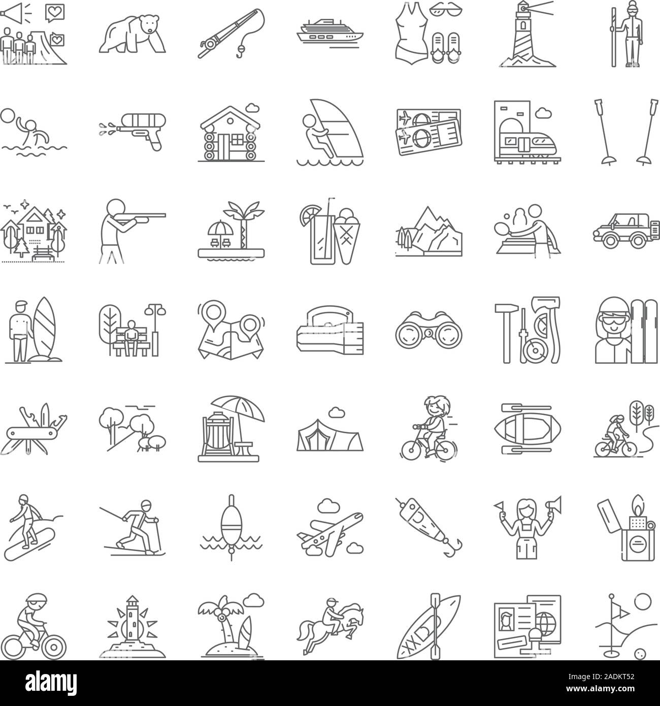 Outdoor vacation linear icons, signs, symbols vector line illustration ...