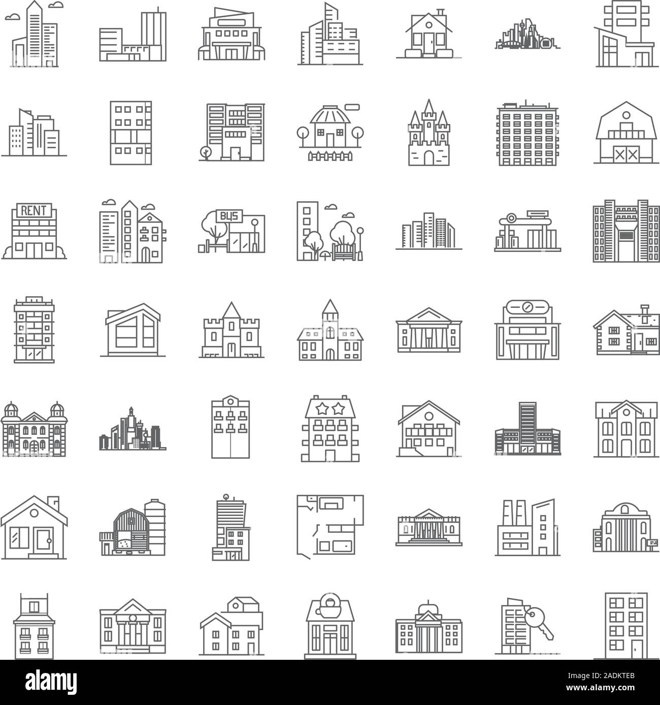 Realty agency linear icons, signs, symbols vector line illustration set ...