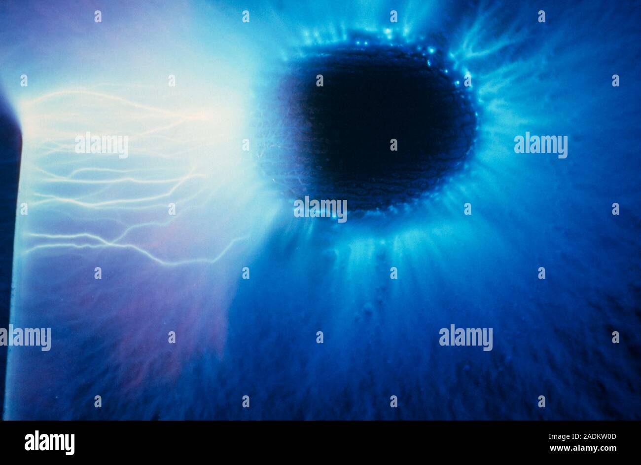 Kirlian photo of electromagnectic discharge from a human fingertip to a ...