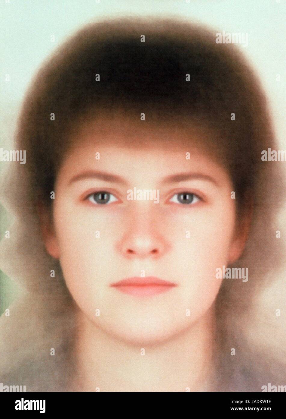 Beauty perception. Composite computer image of an enhanced face of 15 ...