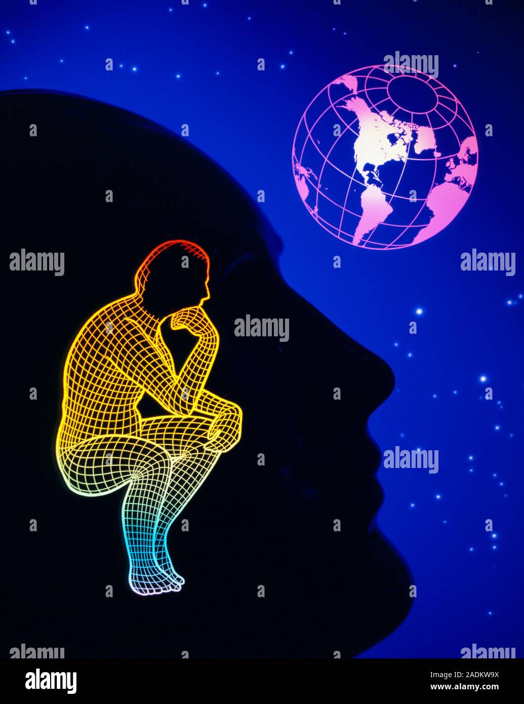 The thinker. Abstract featuring a seated human figure contemplating the ...