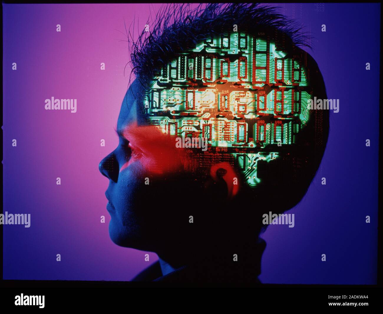 The Human Computer": abstract photograph of a boy's head with a circuit ...