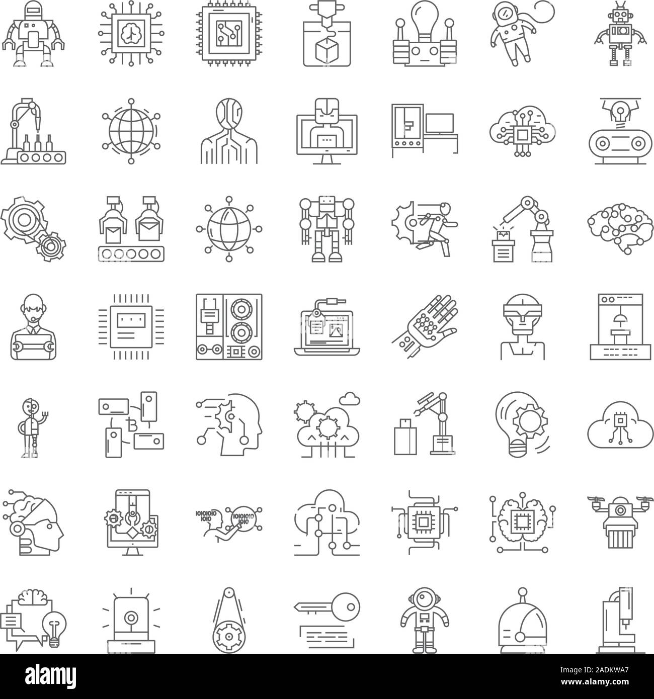 Robotics engineering linear icons, signs, symbols vector line ...