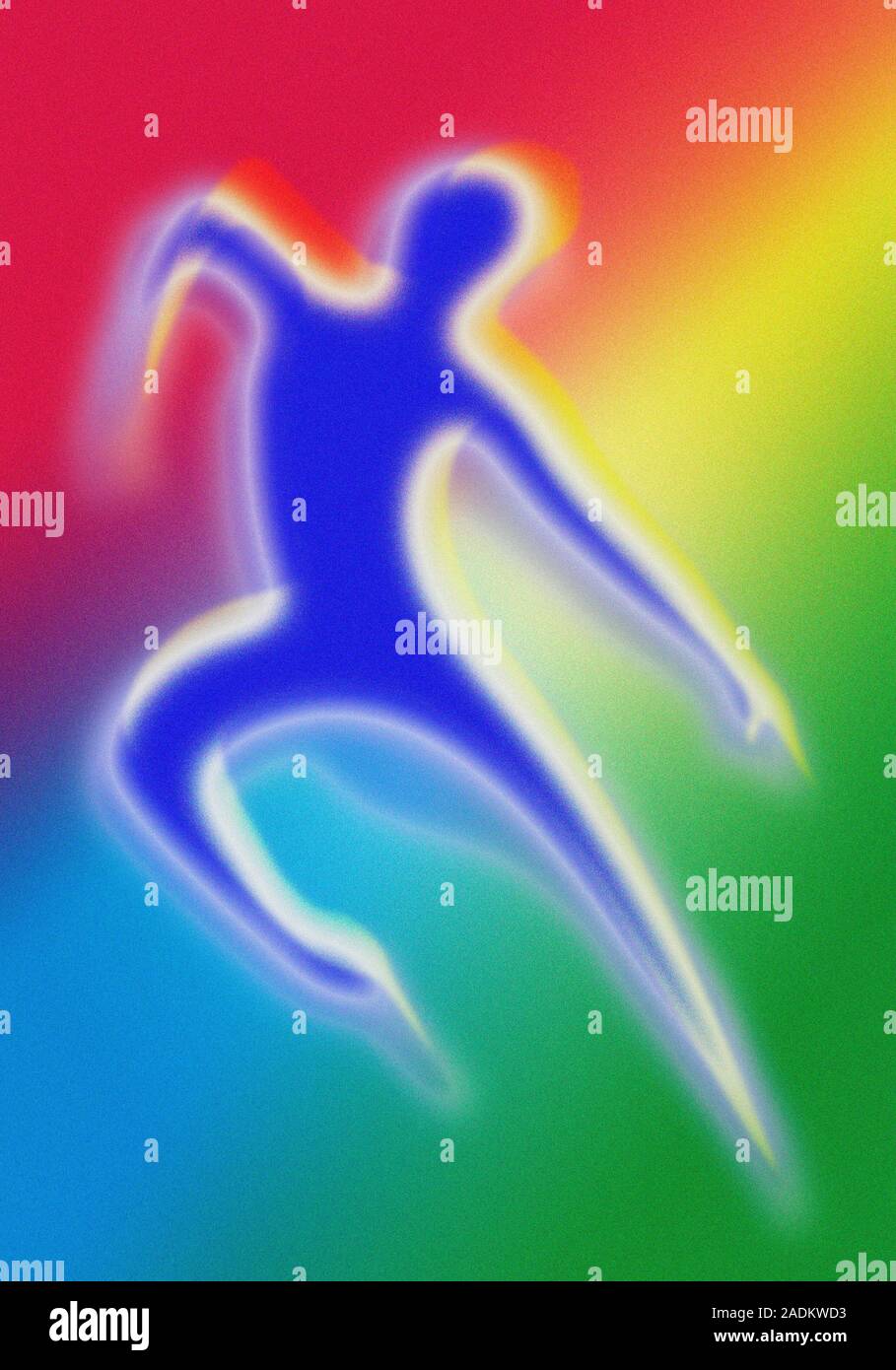 Leap. Abstract computer illustration showing a leaping human figure ...